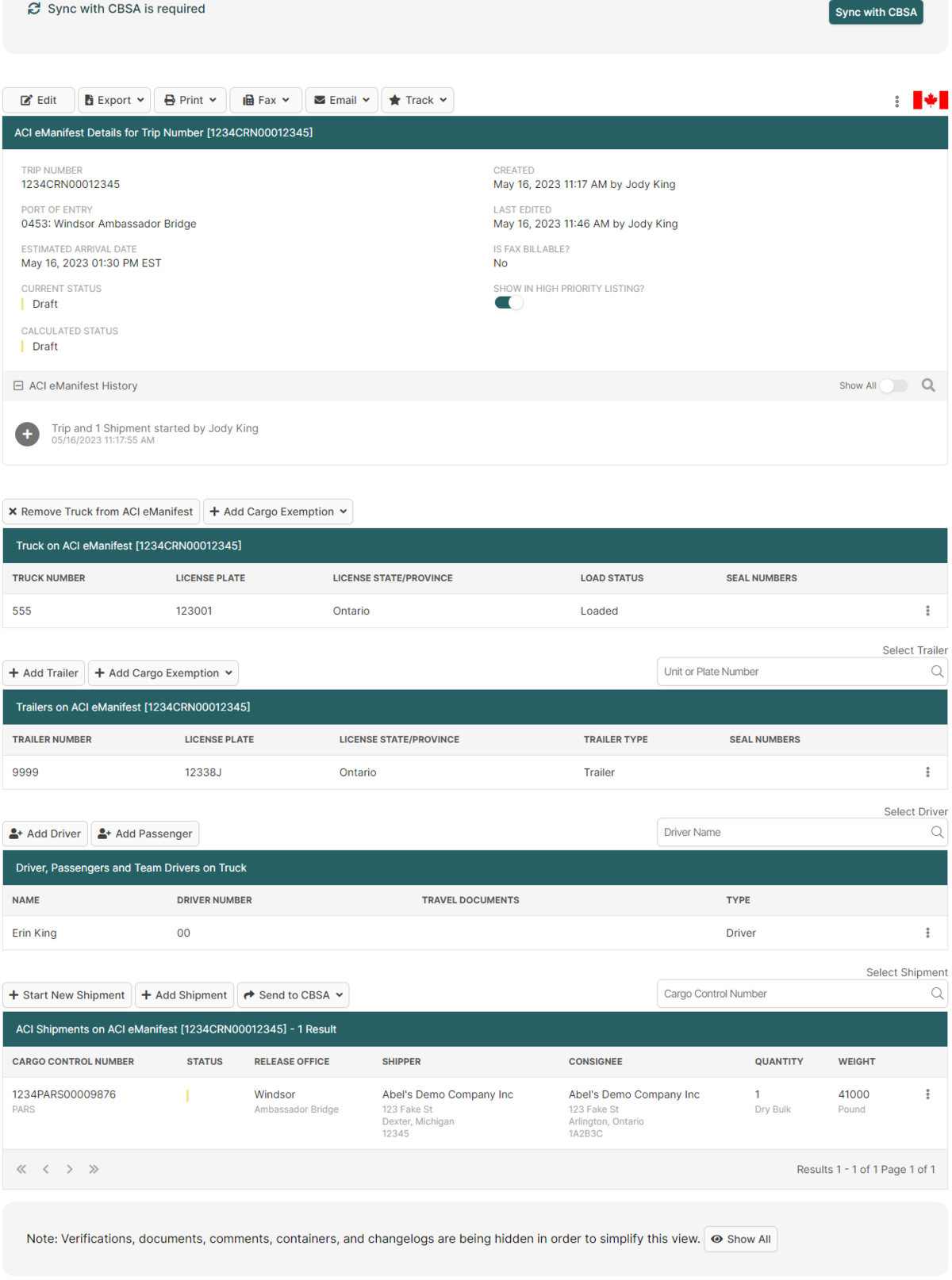 ACI eManifest Details Page (ACI eManifest) - BorderConnect Wiki