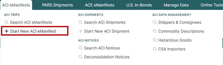 Creating and Submitting a New ACI eManifest (ACI eManifest) - BorderConnect Wiki