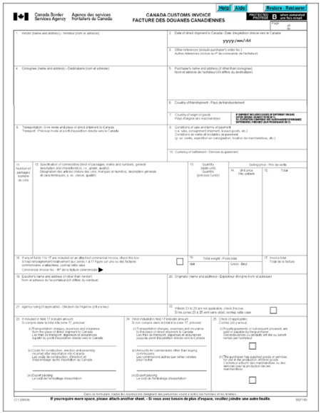 Canada Customs Invoice (Customs Glossary) - BorderConnect Wiki