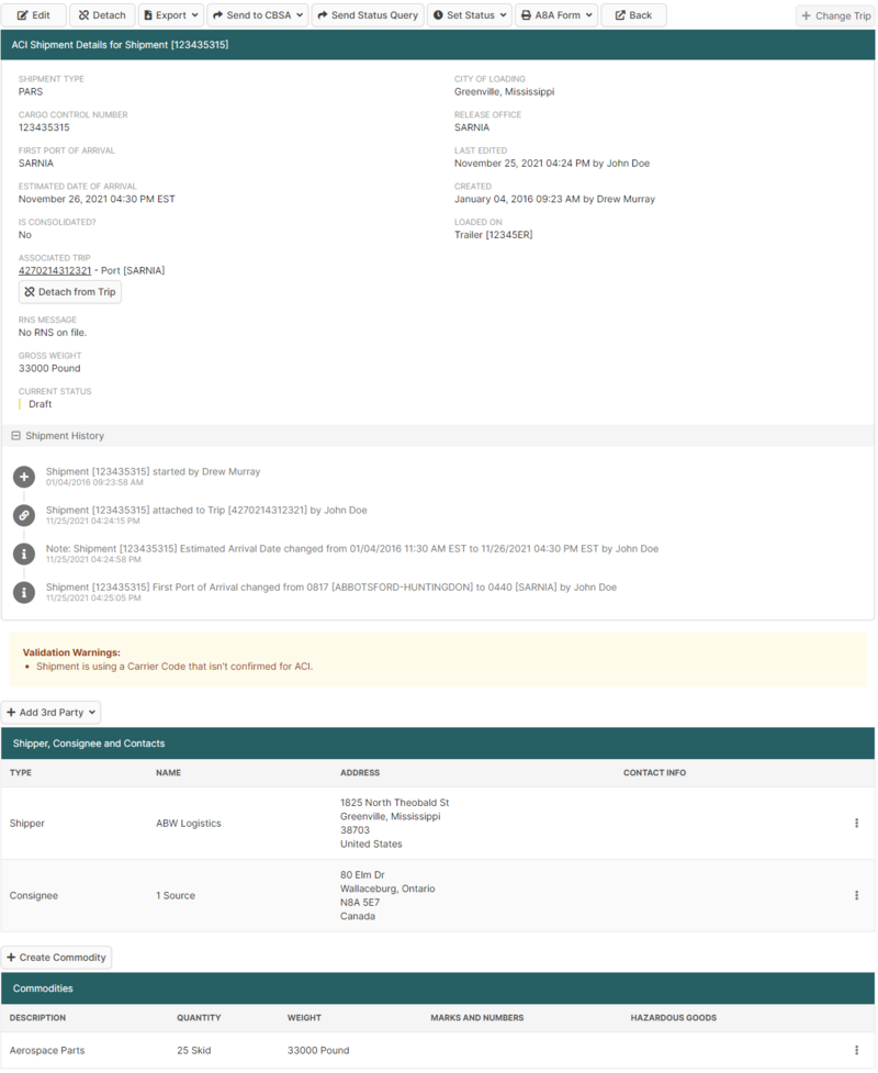 ACI Shipment Details Page (ACI eManifest) - BorderConnect Wiki