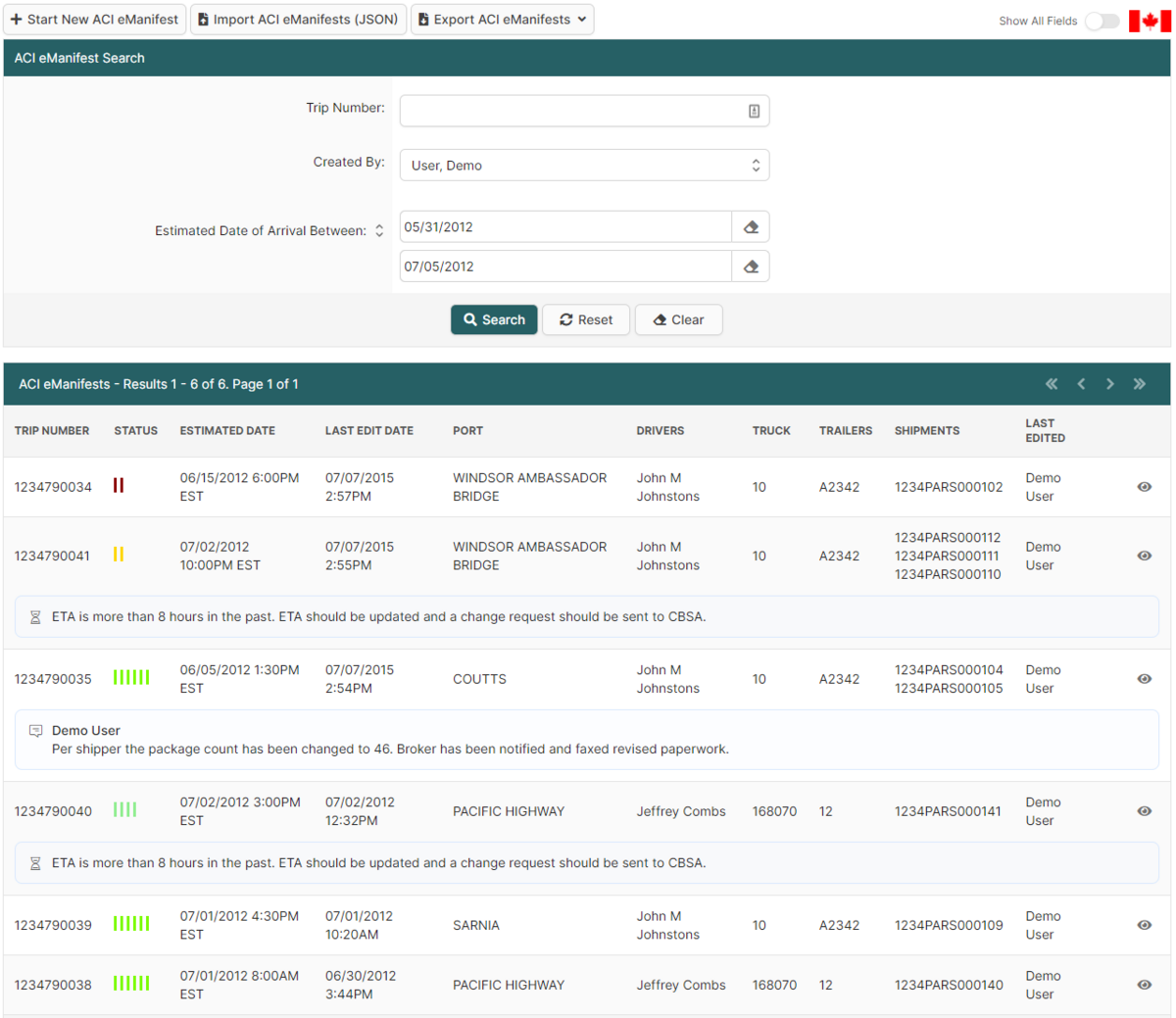ACI eManifest Search Page (ACI eManifest) - BorderConnect Wiki