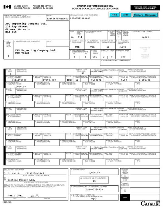 Paper B3 (CBSA Shipment Type) - BorderConnect Wiki