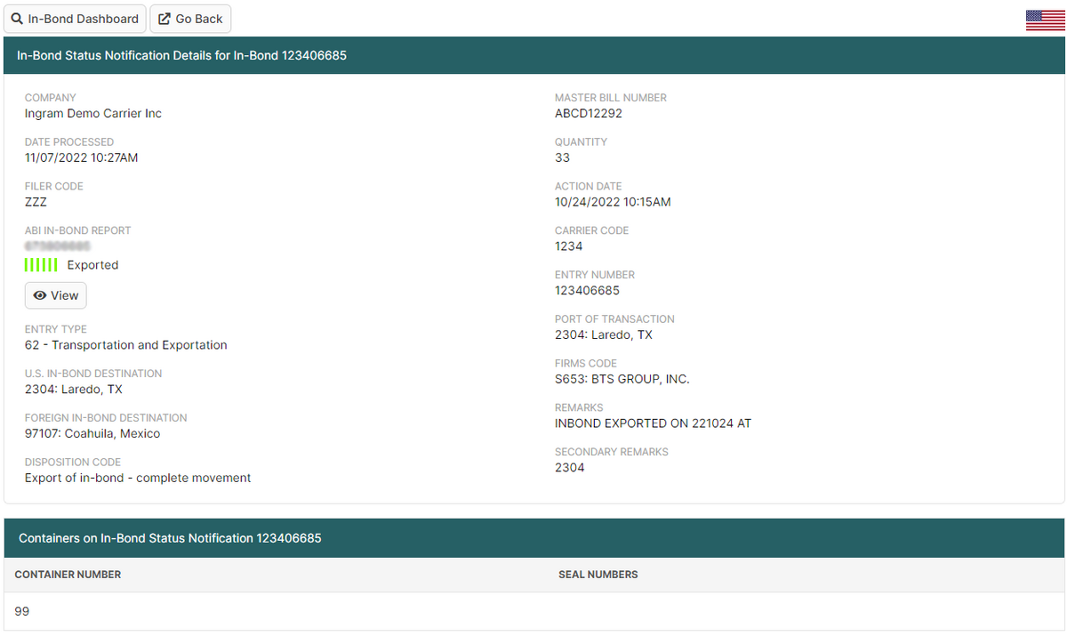 In-Bond Status Notification Details Page (U.S. In-Bond Manager ...